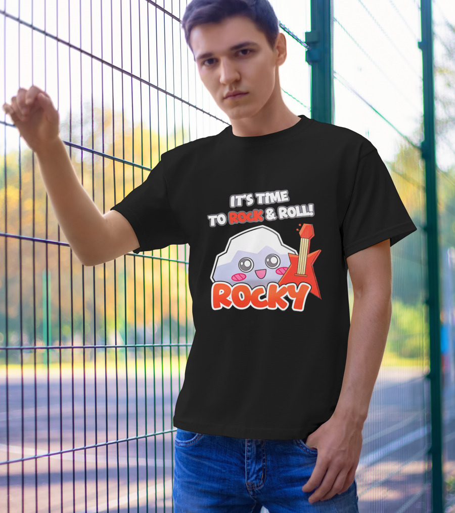 It's Time To Rock And Roll Rocky Rock With Guitar Cute Cartoon T-Shirt