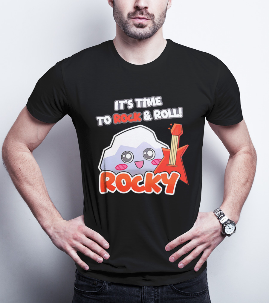 It's Time To Rock And Roll Rocky Rock With Guitar Cute Cartoon T-Shirt