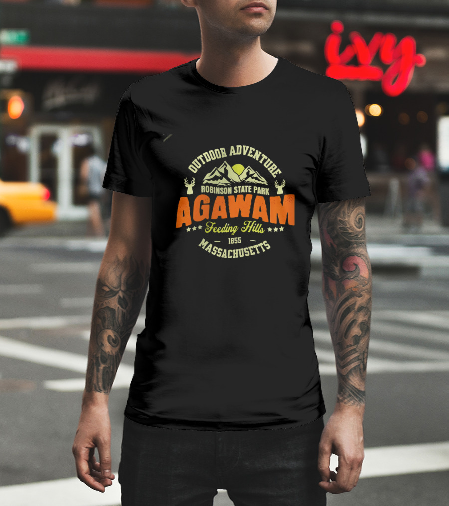Outdoor Adventure Robinson State Park Agawam Feeding Hills 1855 Massachusetts Mountain Sun Deer T-Shirt