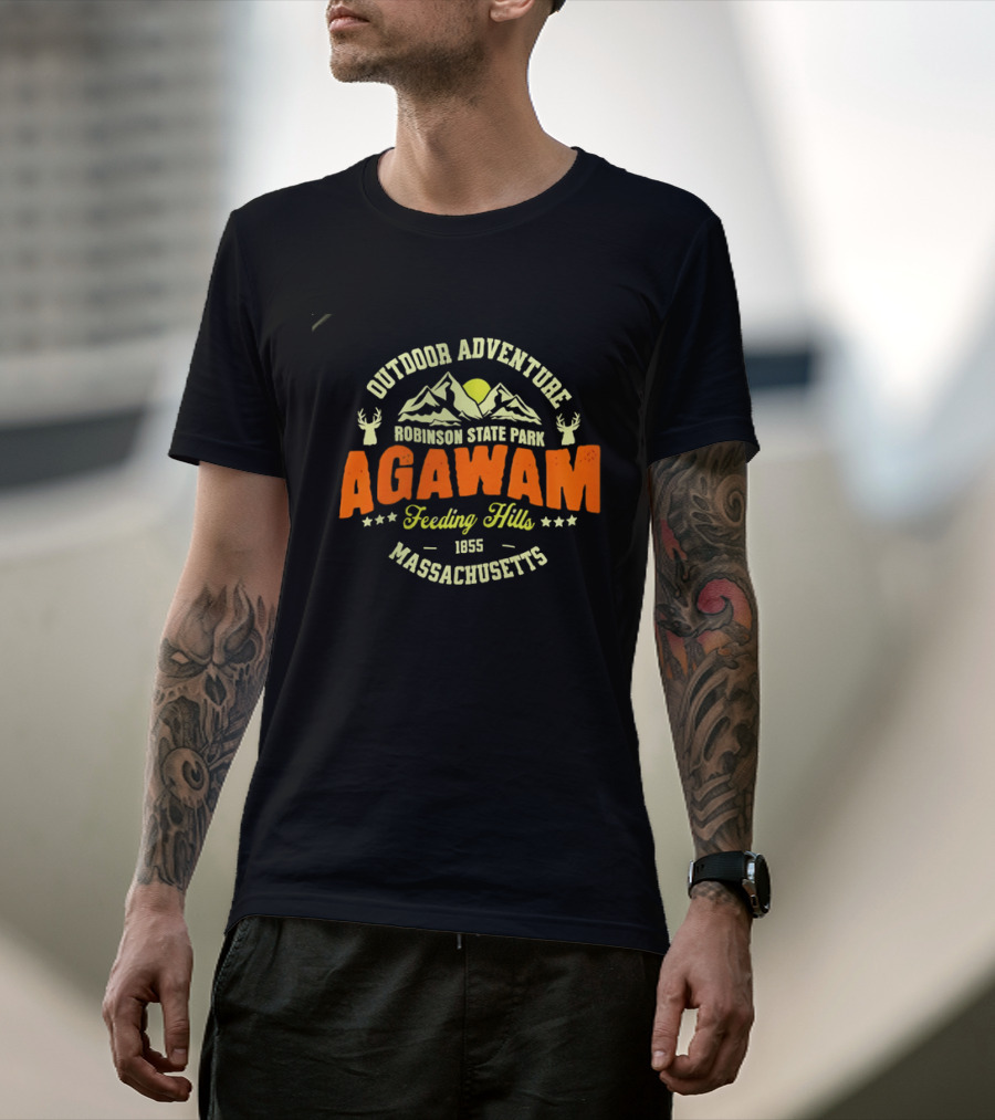 Outdoor Adventure Robinson State Park Agawam Feeding Hills 1855 Massachusetts Mountain Sun Deer T-Shirt