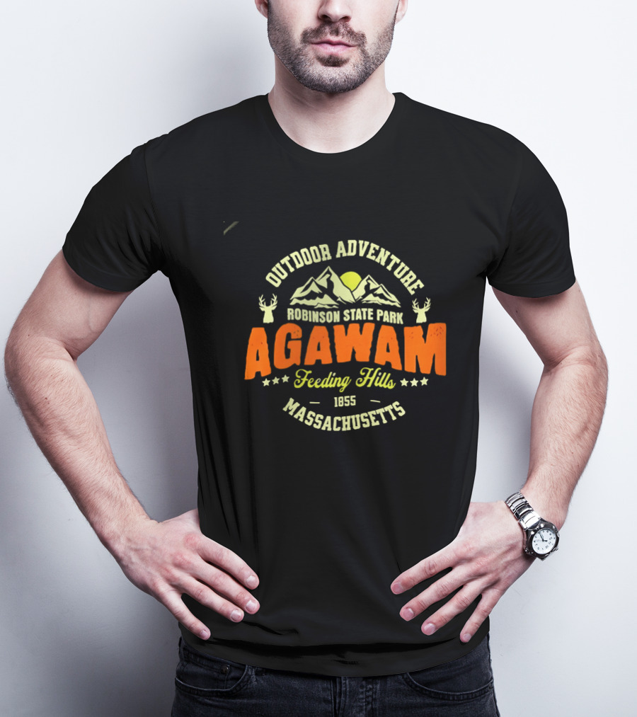 Outdoor Adventure Robinson State Park Agawam Feeding Hills 1855 Massachusetts Mountain Sun Deer T-Shirt