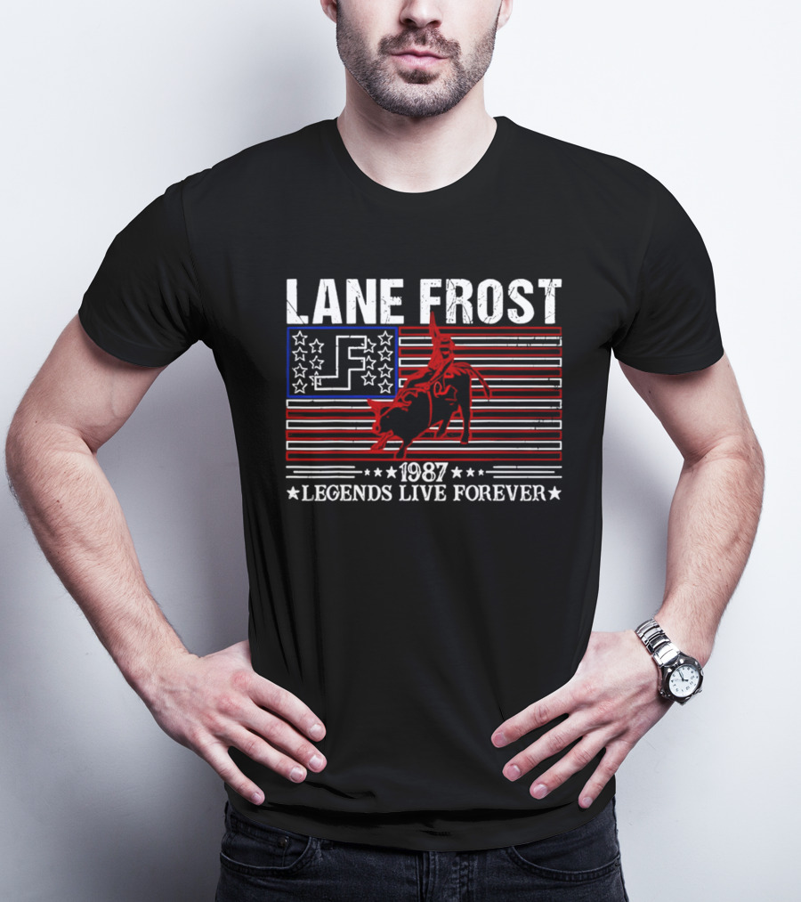 Lane Frost 1987 Legends Live Forever Rodeo US Flag T-Shirt