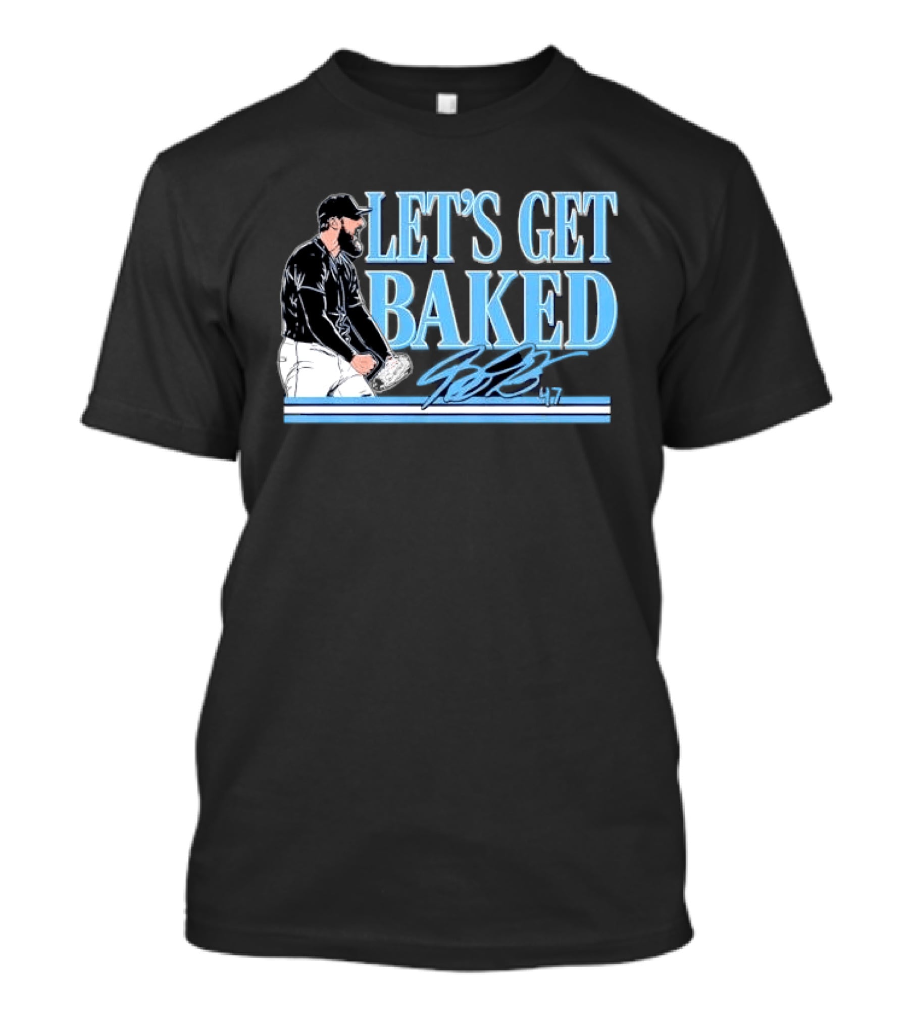 LET'S GET BAKED Bryan Baker Bearded Baseball Pitcher Celebrating Line T-Shirt