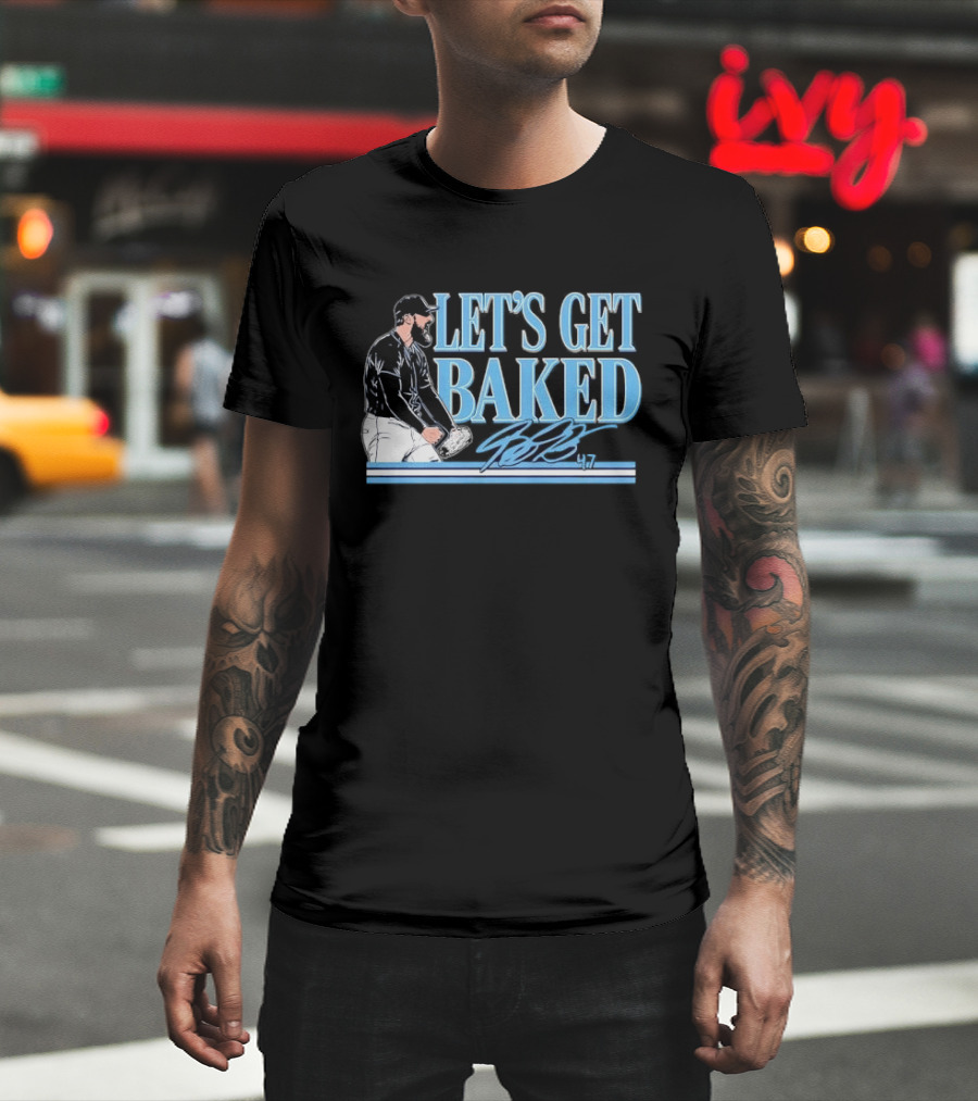 LET'S GET BAKED Bryan Baker Bearded Baseball Pitcher Celebrating Line T-Shirt