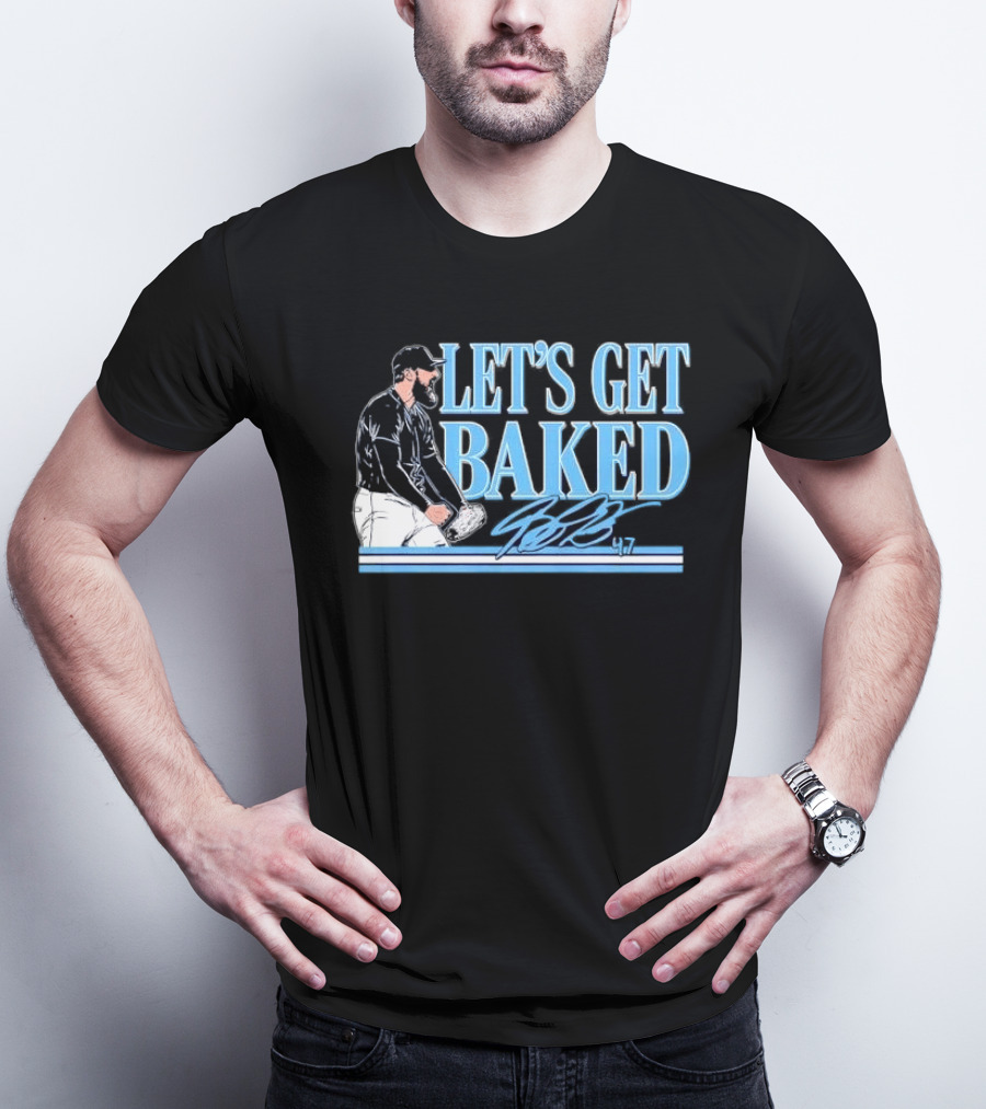 LET'S GET BAKED Bryan Baker Bearded Baseball Pitcher Celebrating Line T-Shirt