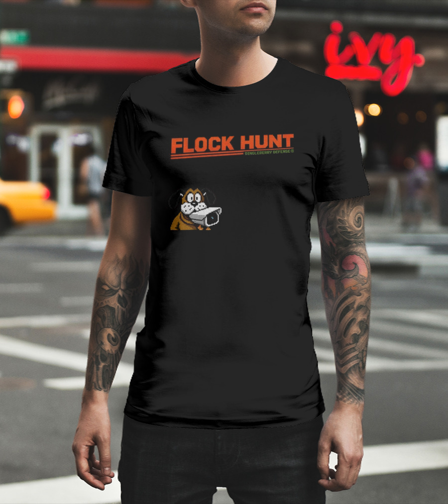 Flock Hunt Pixelated Canine Dingleberry Defense Security Camera T-Shirt