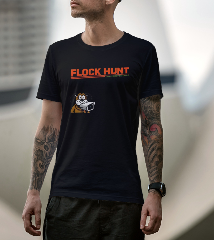 Flock Hunt Pixelated Canine Dingleberry Defense Security Camera T-Shirt