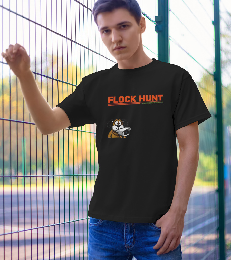 Flock Hunt Pixelated Canine Dingleberry Defense Security Camera T-Shirt