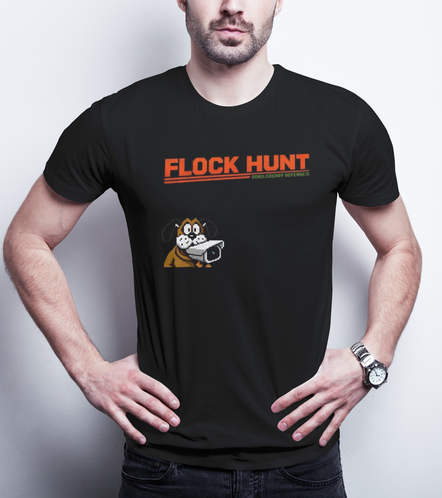 Flock Hunt Pixelated Canine Dingleberry Defense Security Camera T-Shirt