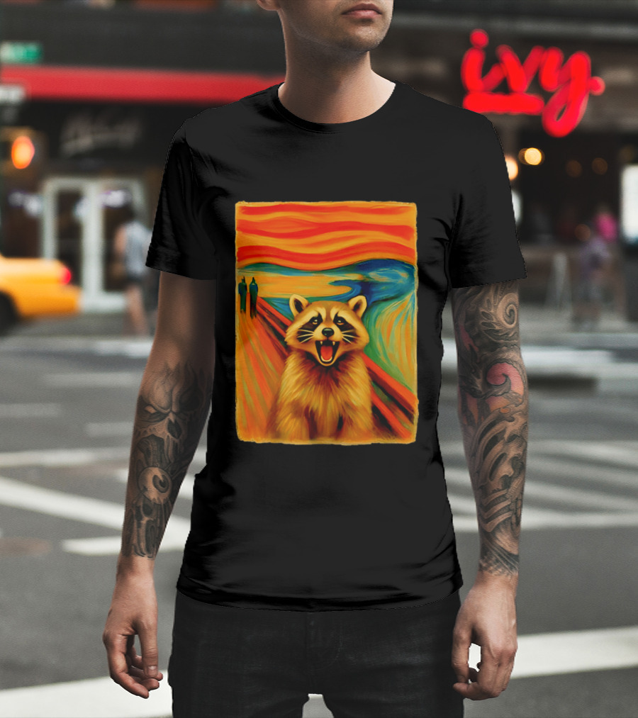 Raccoon The Scream Edvard Munch Painting Mashup T-Shirt