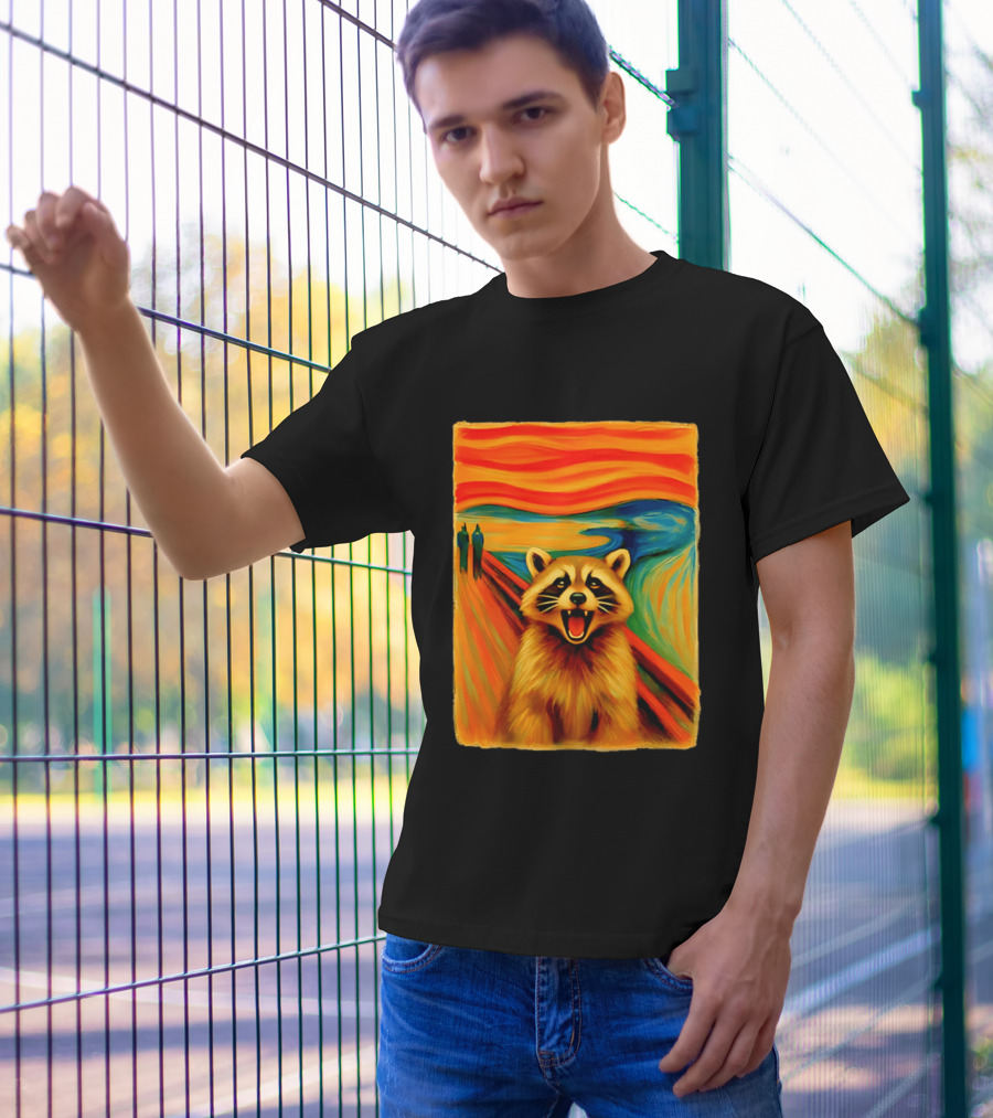 Raccoon The Scream Edvard Munch Painting Mashup T-Shirt