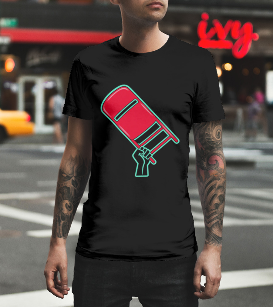 Rebellious Raised Fist Holding Red Chair Protest T-Shirt