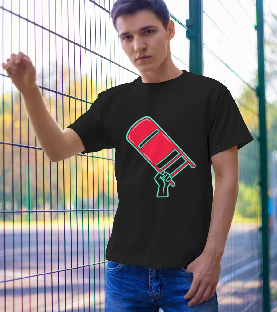 Rebellious Raised Fist Holding Red Chair Protest T-Shirt