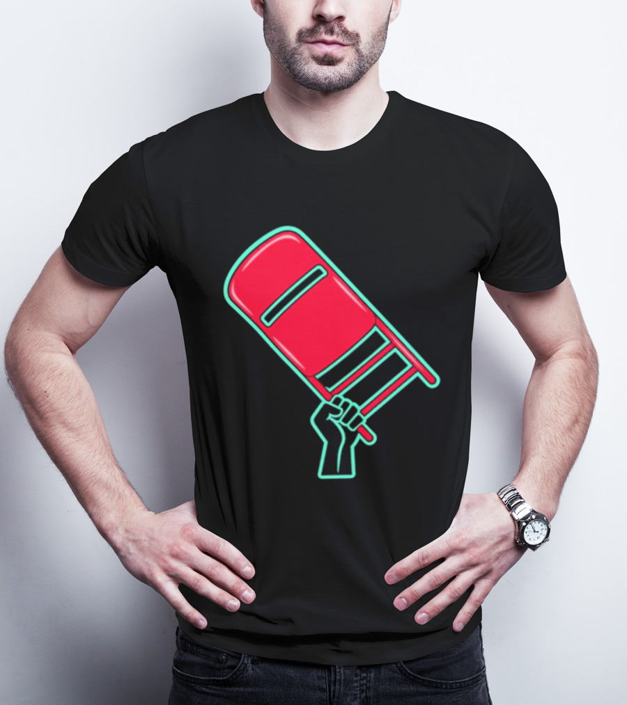 Rebellious Raised Fist Holding Red Chair Protest T-Shirt
