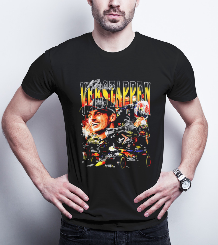 Max Verstappen Red Bull Racing F1 Driver Trophy Car Photo Collage T-Shirt