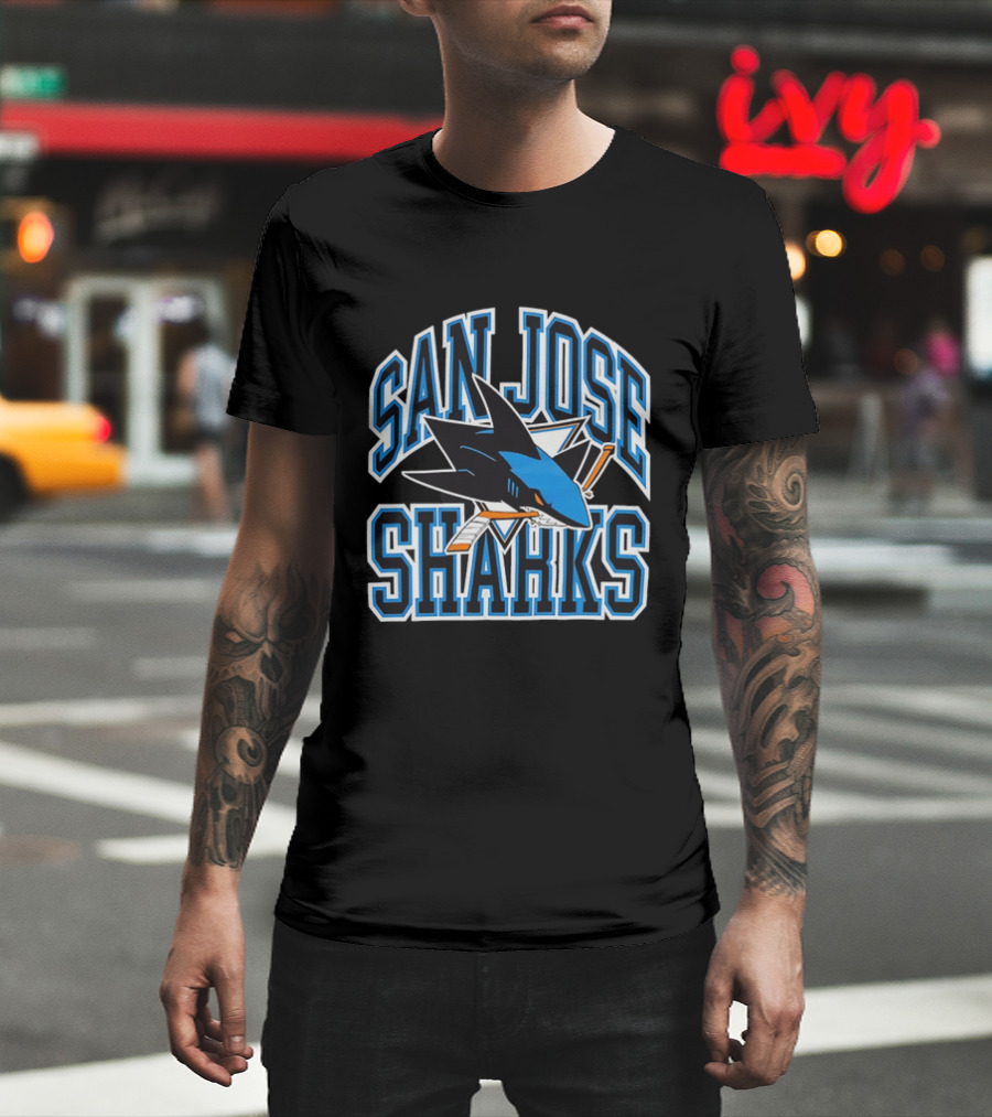 San Jose Sharks Biting Broken Hockey Stick Triangle NHL T-Shirt