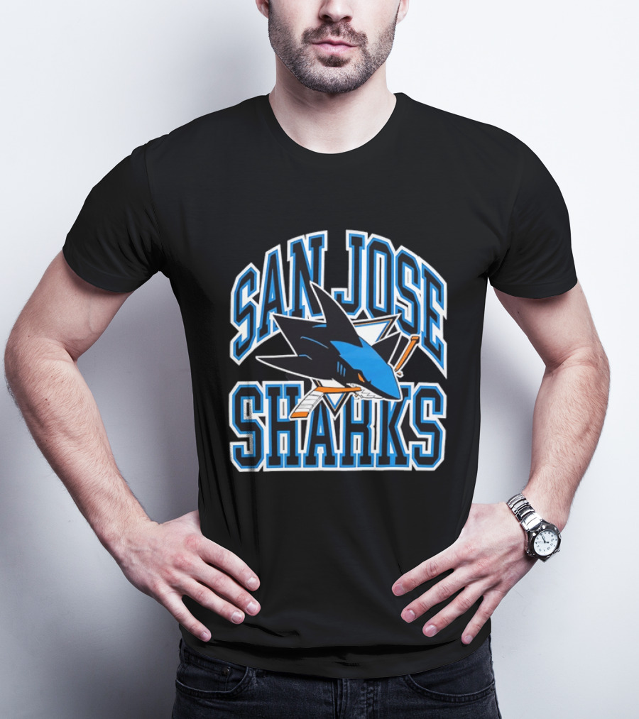 San Jose Sharks Biting Broken Hockey Stick Triangle NHL T-Shirt
