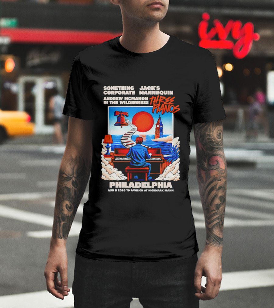 Something Corporate Jack's Mannequin Andrew McMahon Three Pianos Philadelphia Aug 08 2026 T-Shirt