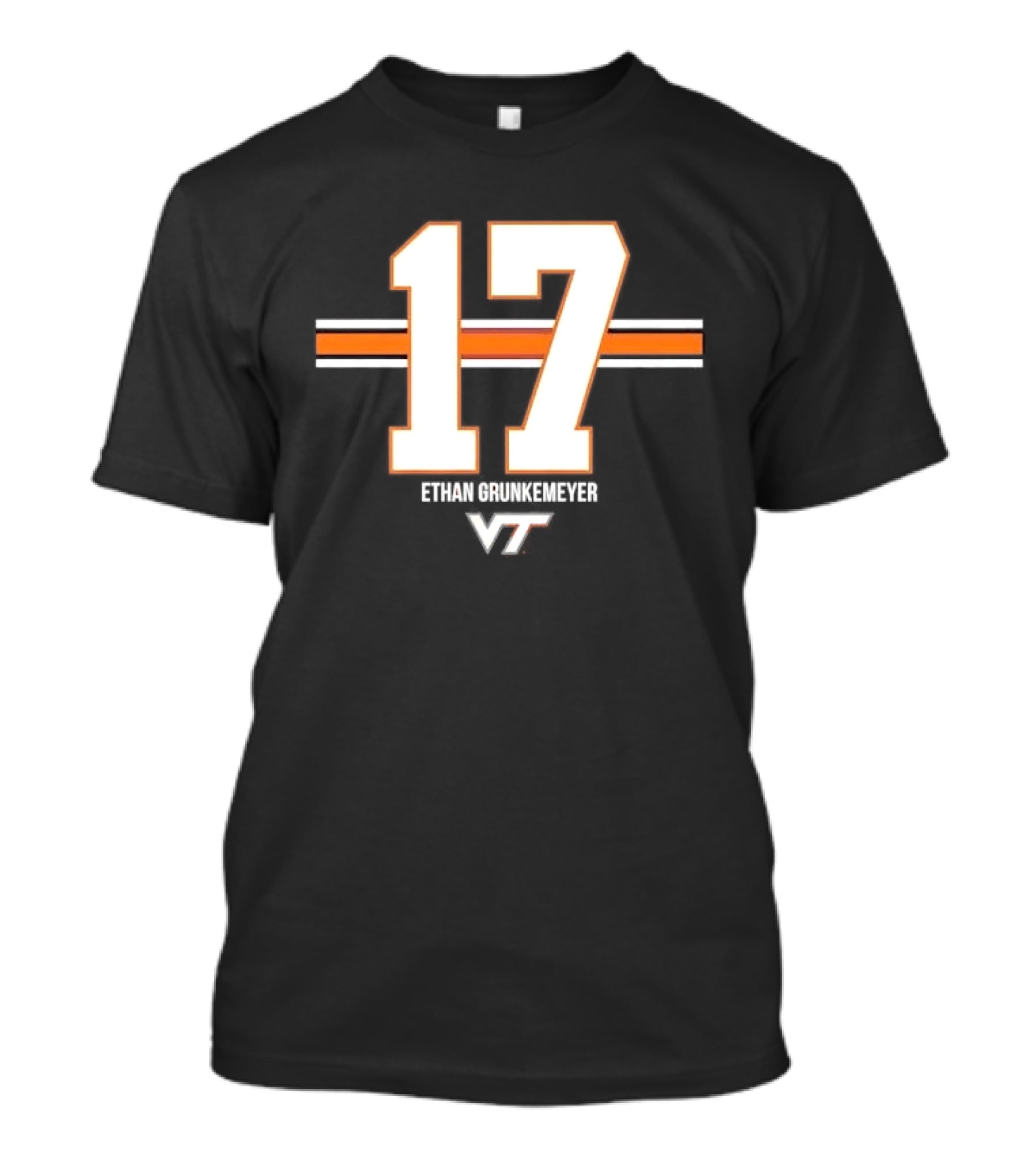 Virginia Tech Hokies Ethan Grunkemeyer 17 Horizontal Stripes T-Shirt