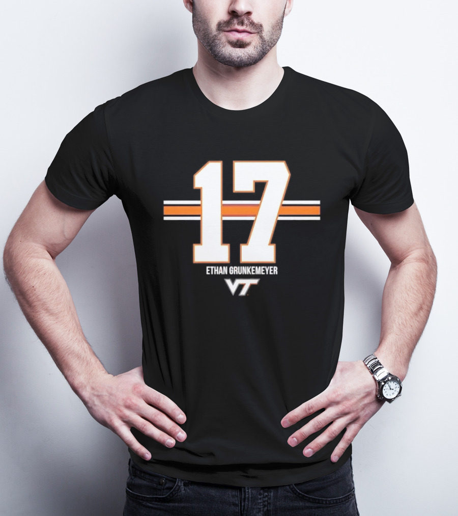 Virginia Tech Hokies Ethan Grunkemeyer 17 Horizontal Stripes T-Shirt