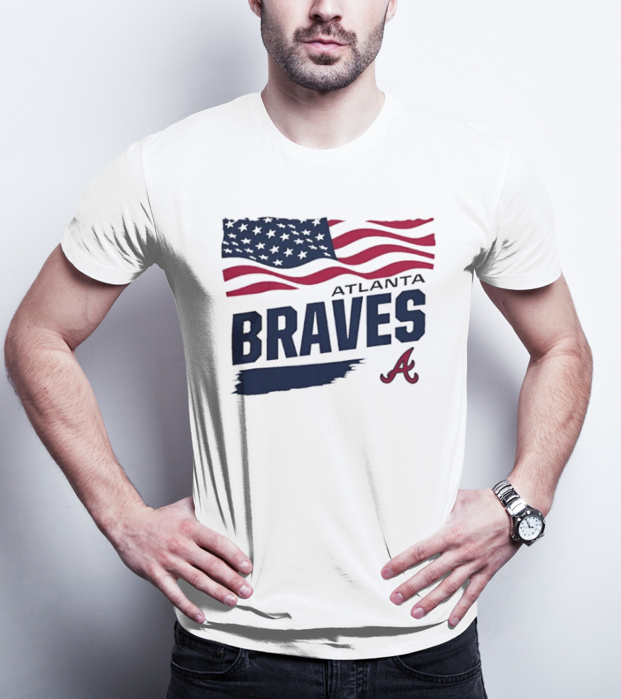 Atlanta Braves Waving American Flag Brushstroke MLB T-Shirt