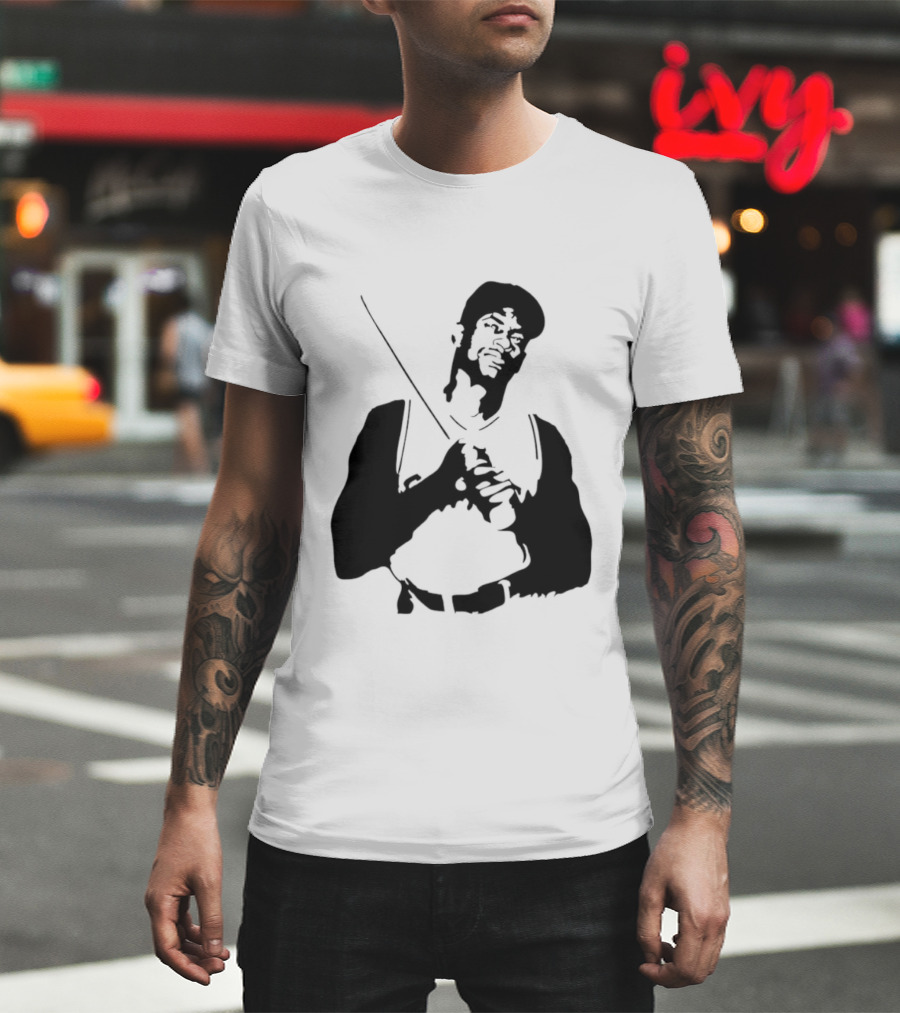 Black And White Stencil Baseball Batter Holding Bat T-Shirt