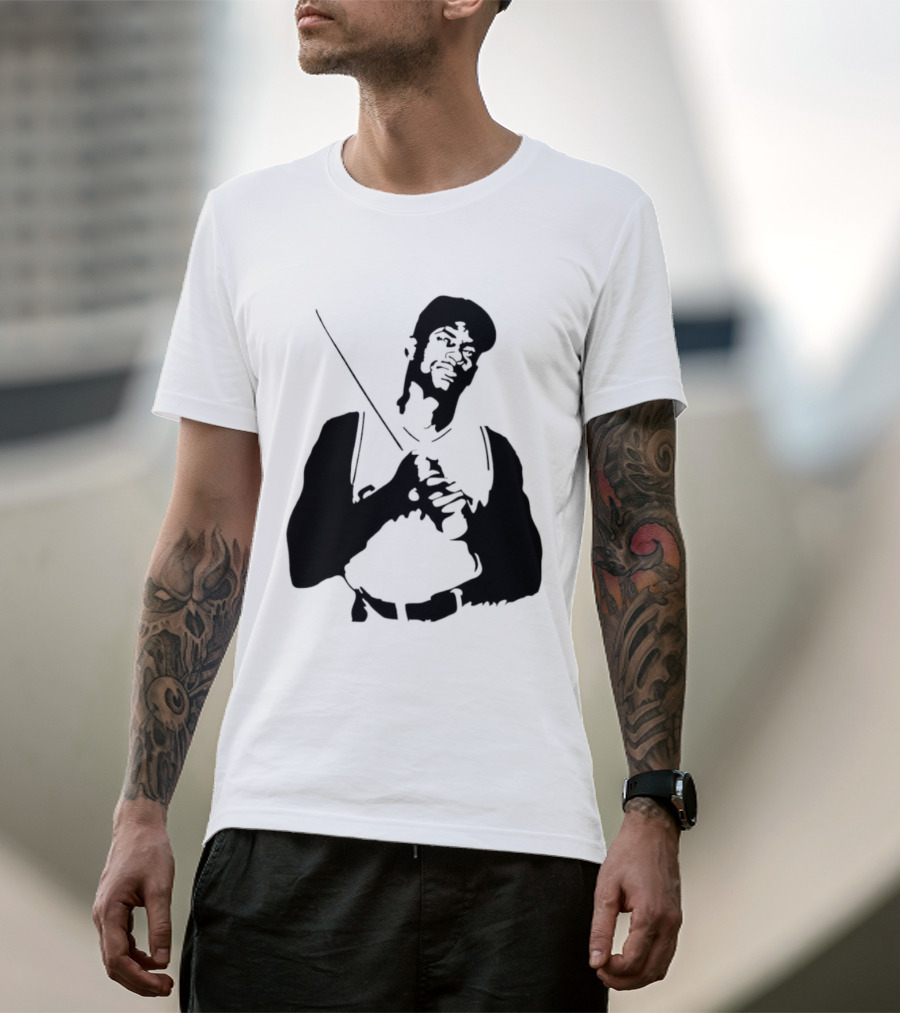 Black And White Stencil Baseball Batter Holding Bat T-Shirt