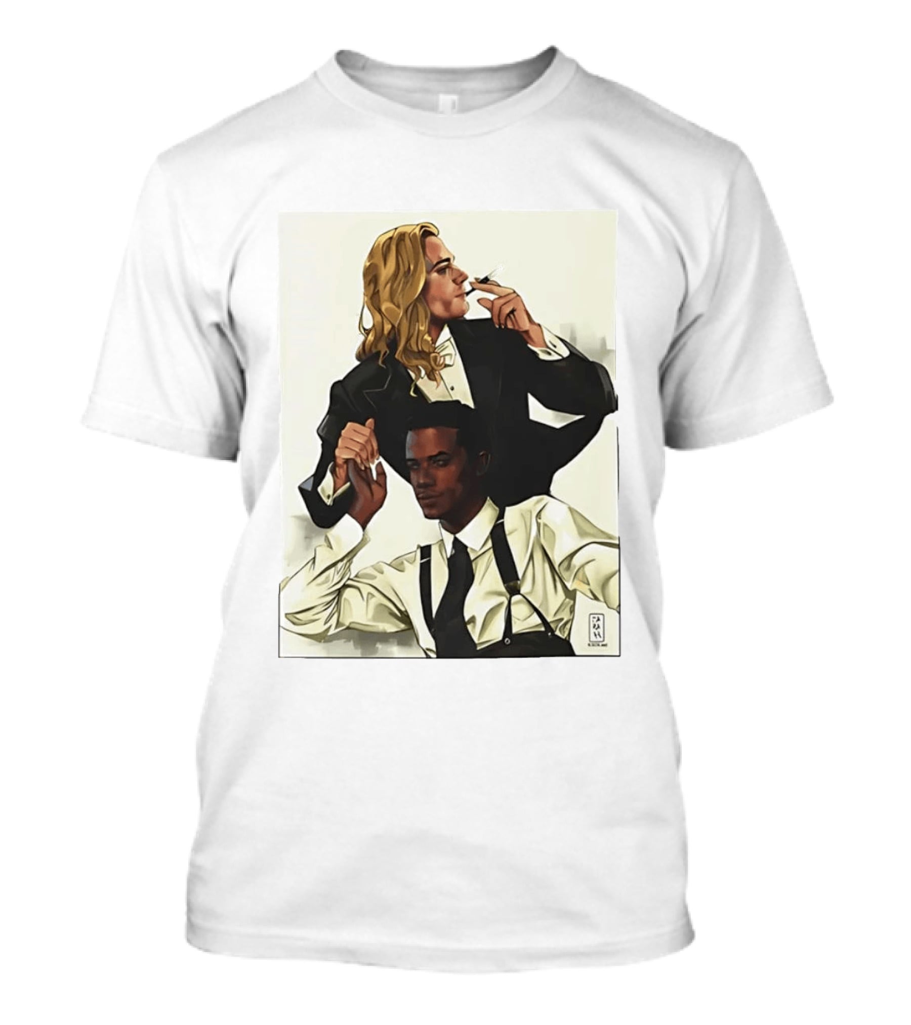 Blonde Tuxedo Smoking Dark Hair Suspenders Duo T-Shirt