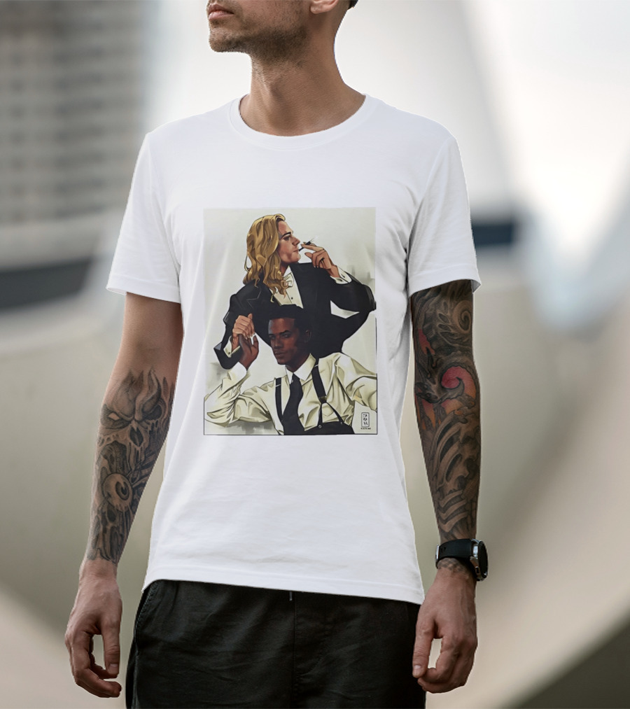 Blonde Tuxedo Smoking Dark Hair Suspenders Duo T-Shirt