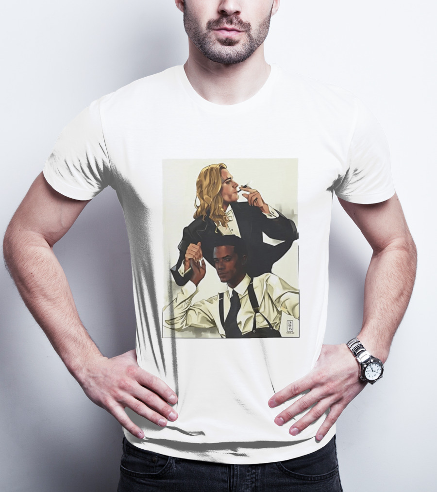 Blonde Tuxedo Smoking Dark Hair Suspenders Duo T-Shirt
