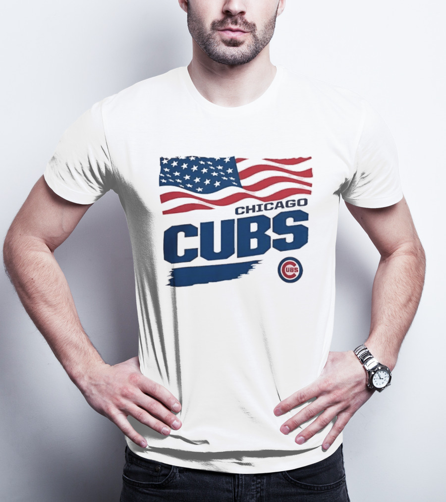 Chicago Cubs American Flag Waving Paint Brush Stroke MLB Cubs T-Shirt