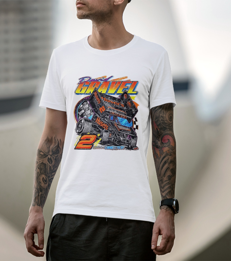David Gravel Sprint Car Huset's Speedway Racing Connecticut 2 Orange And Blue T-Shirt
