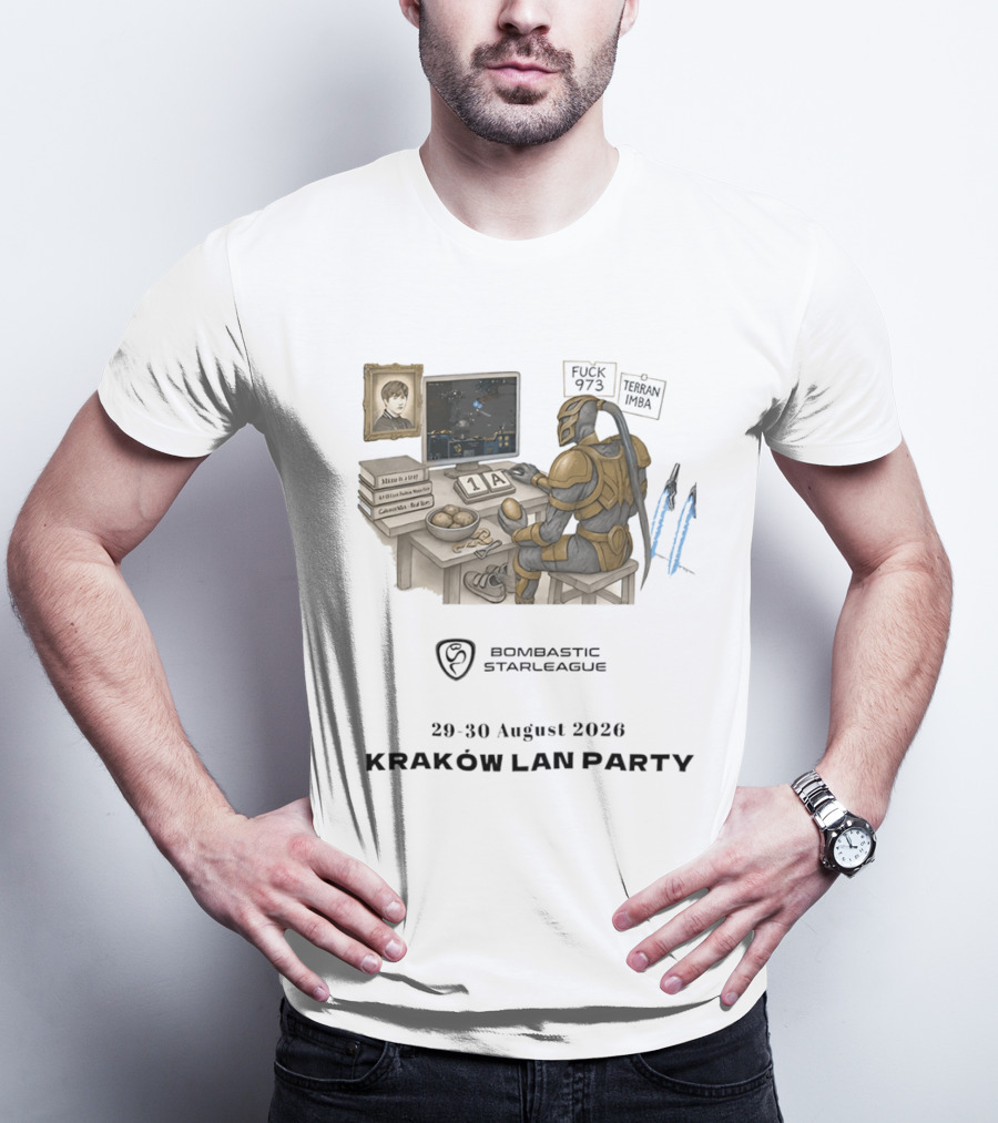 Bombastic StarLeague LAN Party Kraków August 2026 Terran Imba Micro Trap Nexus Gatewayman T-Shirt