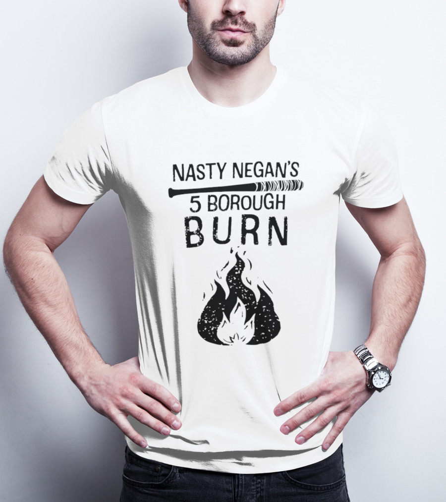 Nasty Negan's 5 Borough Burn Barbed Wire Bat Bonfire Flames T-Shirt