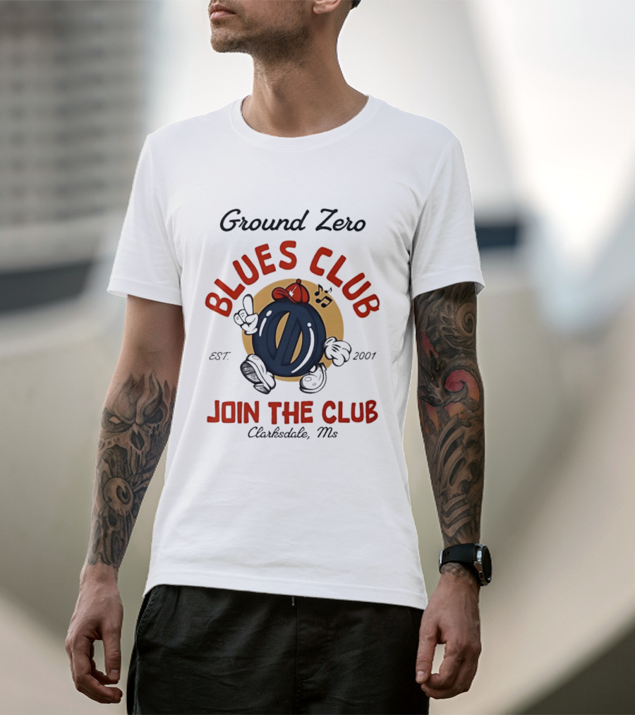 Ground Zero Blues Club Join The Club Clarksdale MS Est 2001 Walking Music Notes T-Shirt