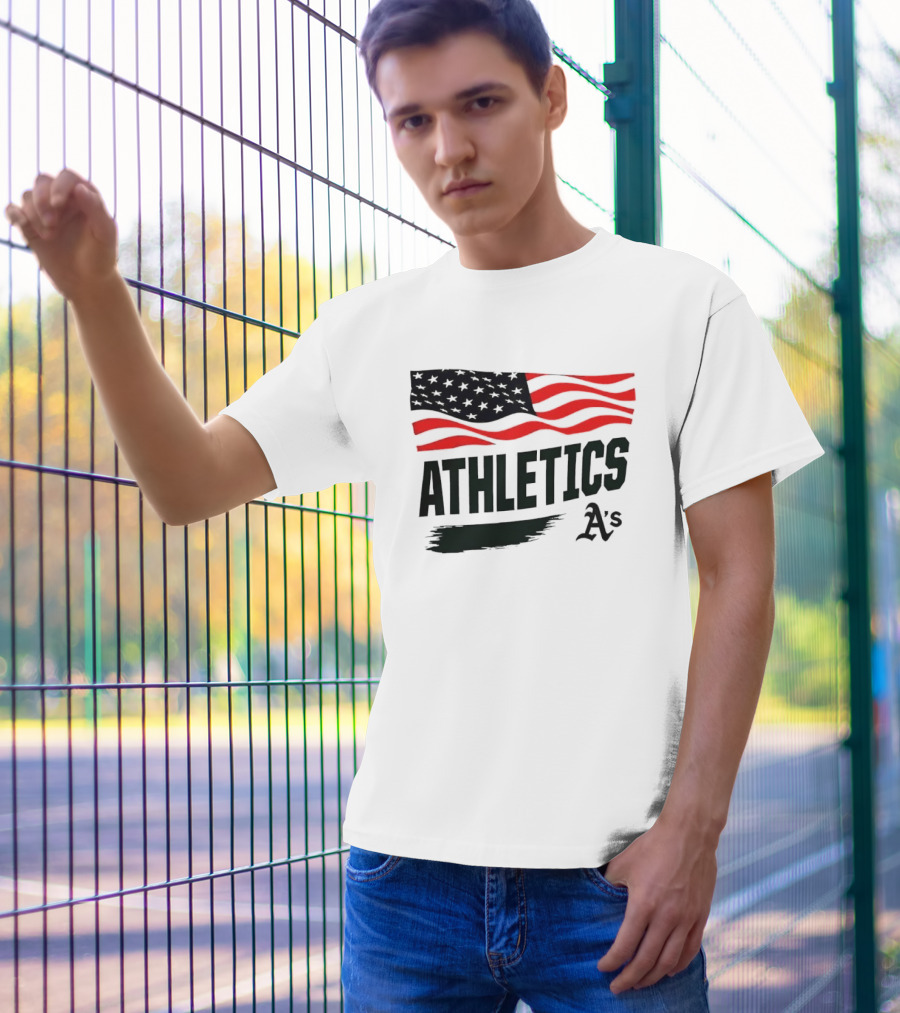 Athletics As American Flag Paint Brushstroke MLB Oakland T-Shirt