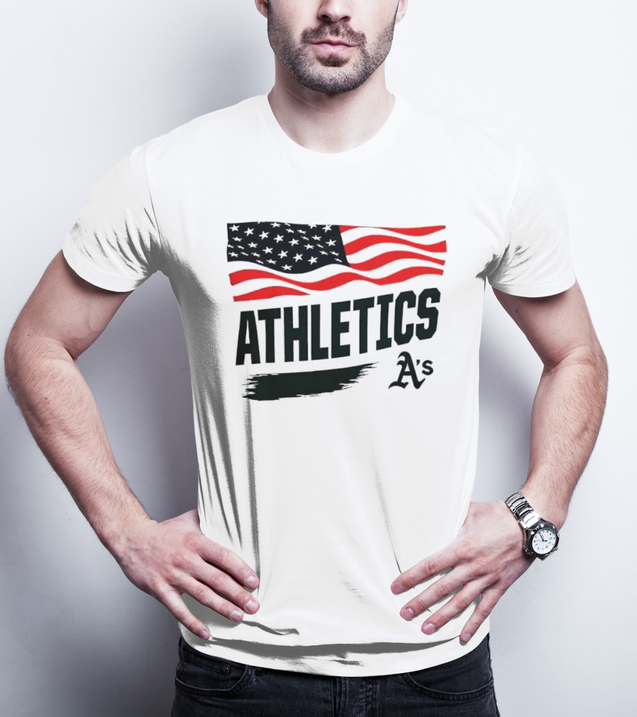 Athletics As American Flag Paint Brushstroke MLB Oakland T-Shirt