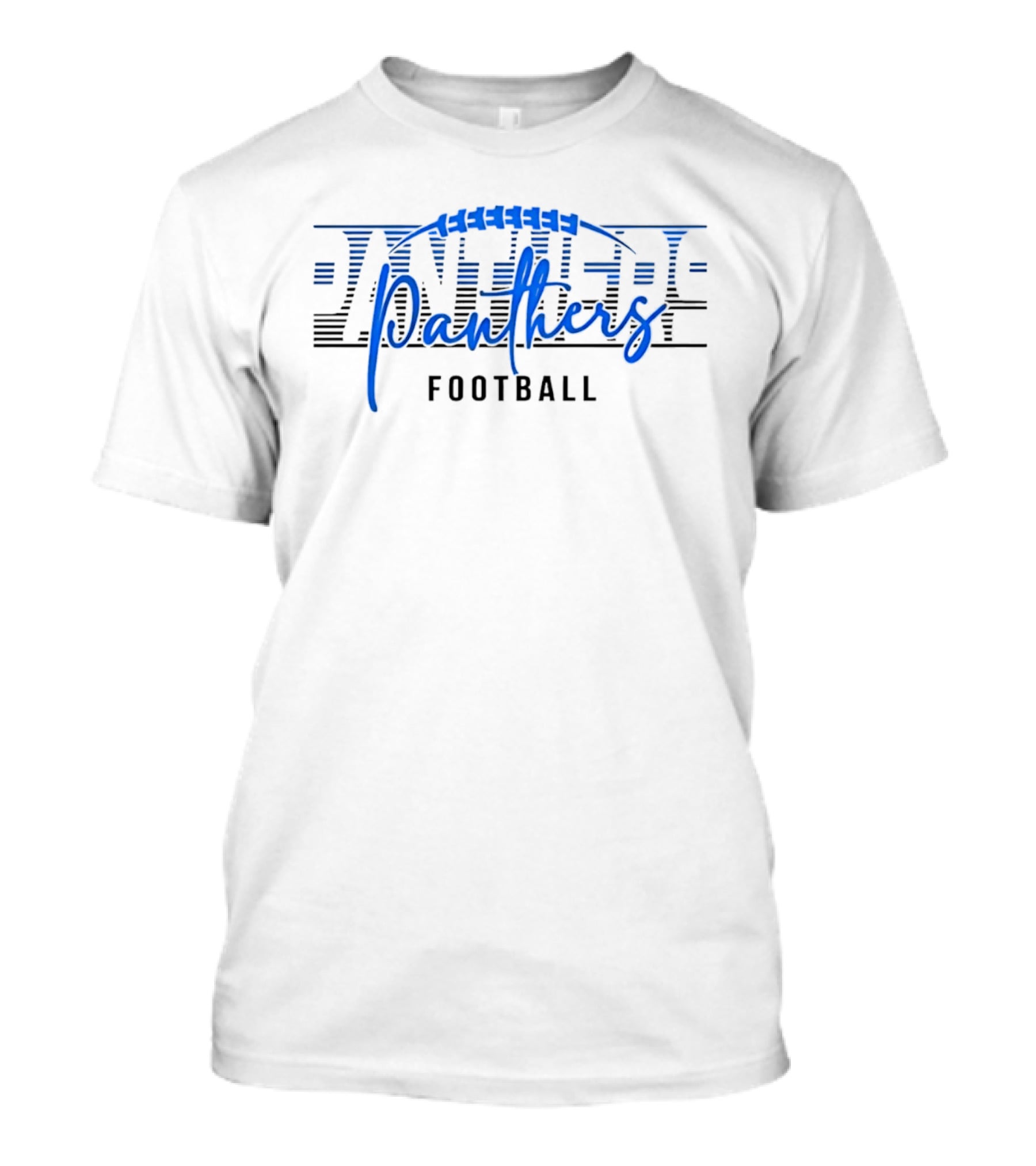 Panthers Football Blue Script Striped Laces Football T-Shirt