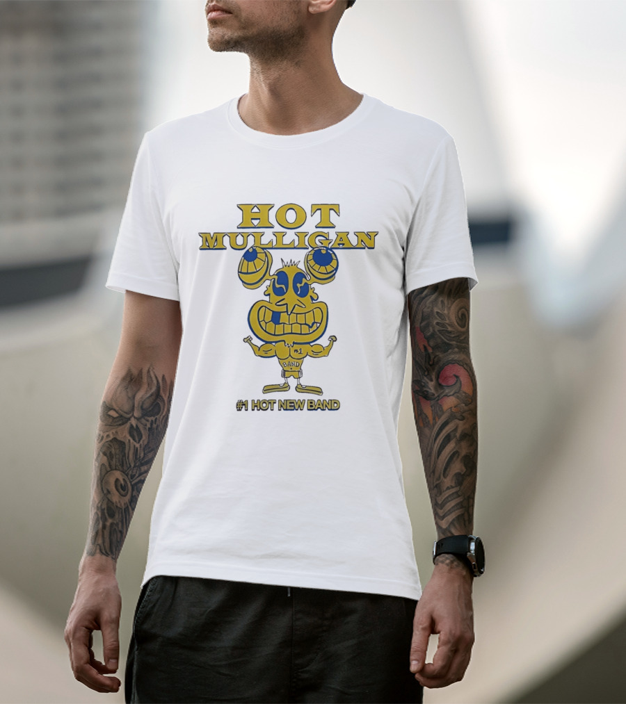 Hot Mulligan New Band Cartoon Flexing Biceps Yellow Version T-Shirt