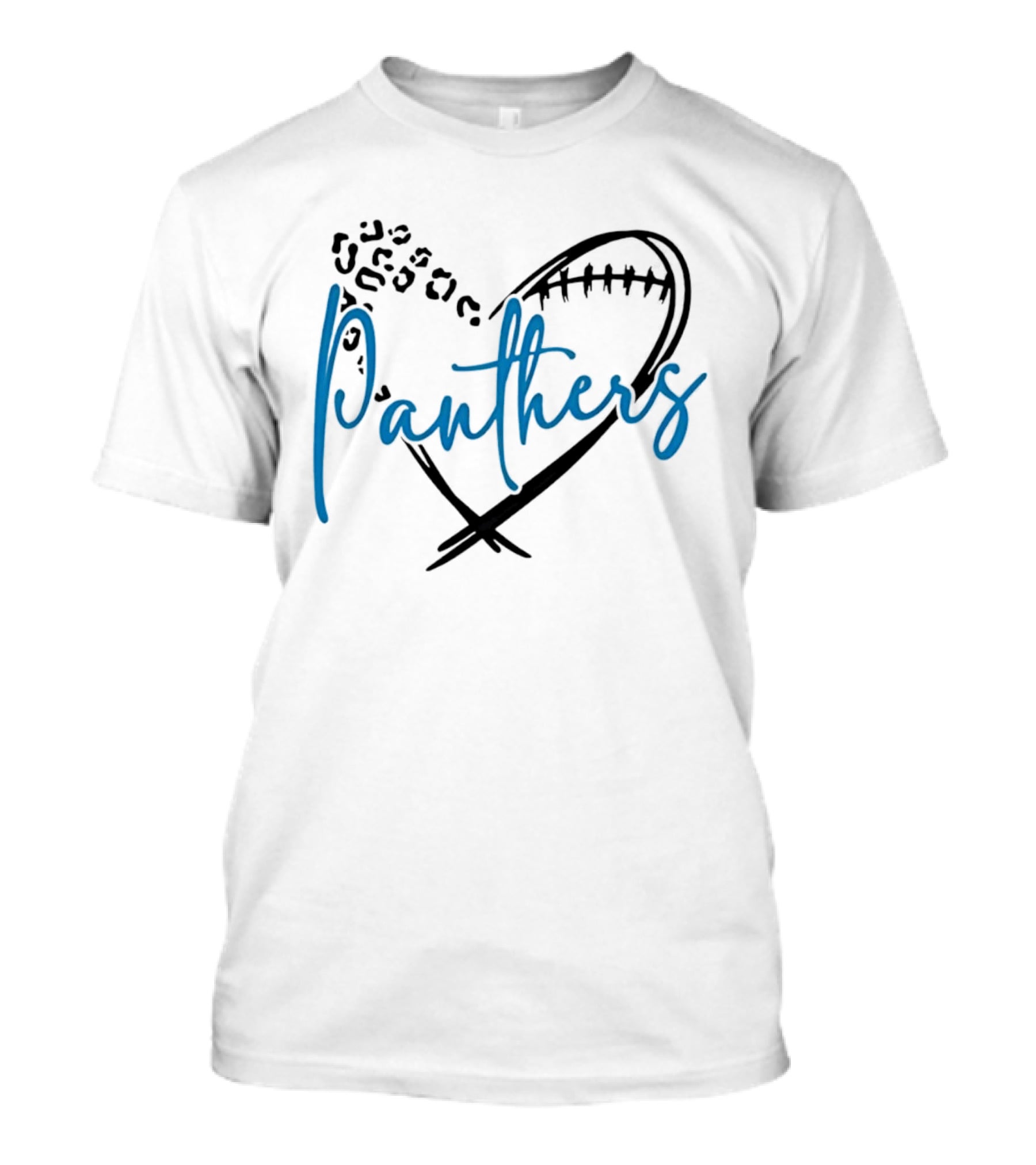 Panthers Heart Leopard Spots Football Laces Cursive Line T-Shirt