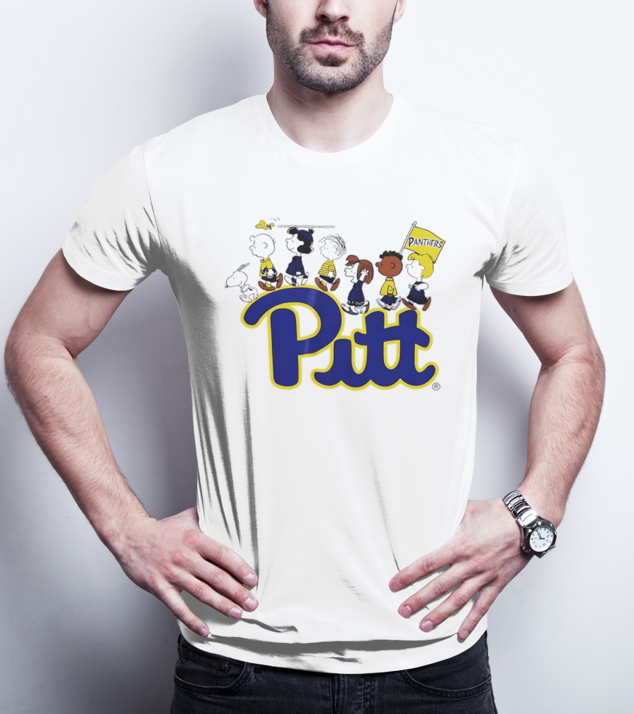 Pittsburgh Panthers Peanuts Characters With Pitt Flag T-Shirt