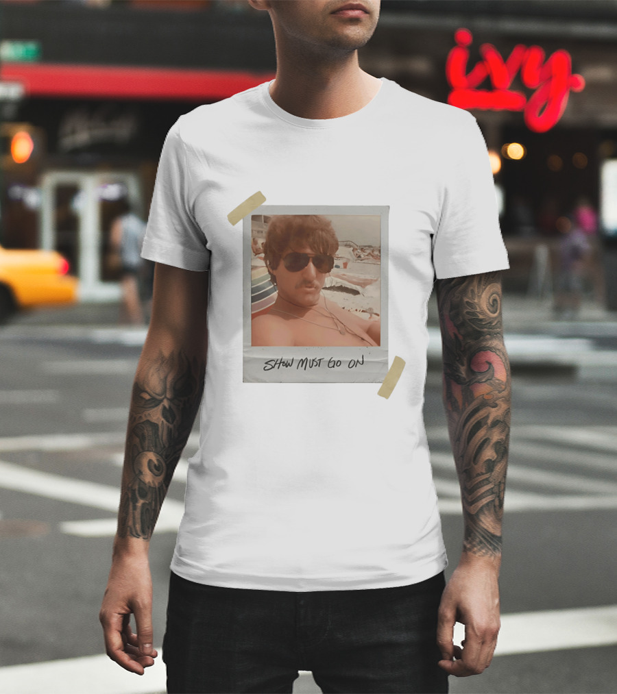 Show Must Go On Man At Beach Retro Style Polaroid T-Shirt