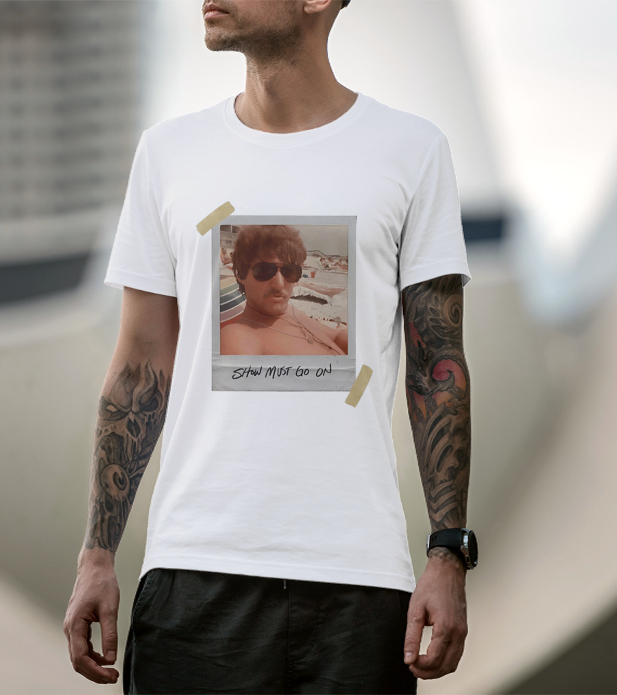Show Must Go On Man At Beach Retro Style Polaroid T-Shirt