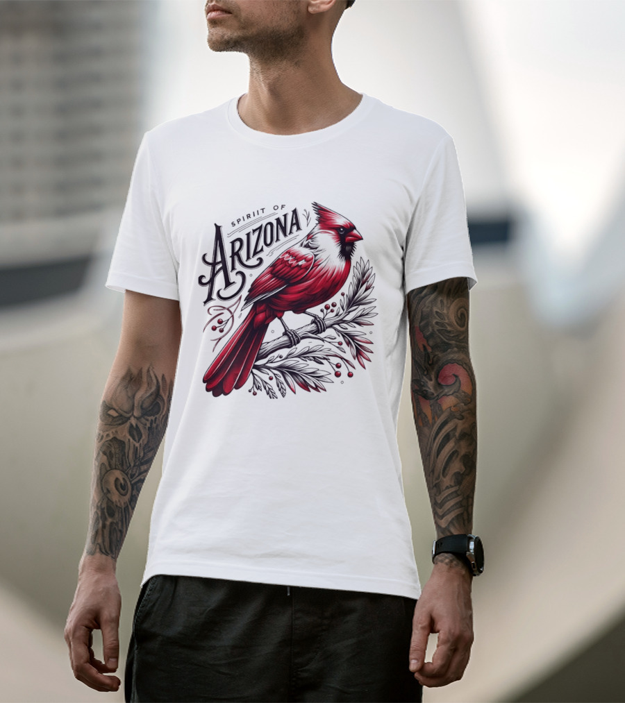 Arizona Red Cardinal Spirit Perched On Branch Berries T-Shirt