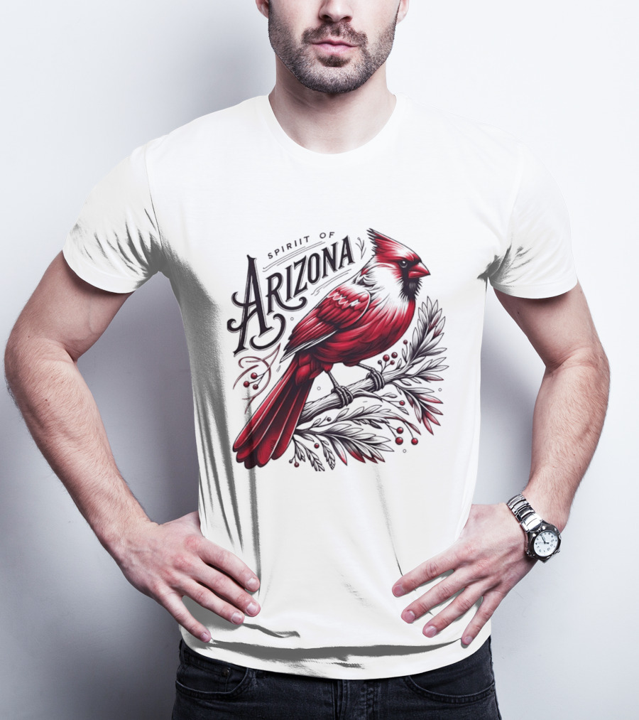 Arizona Red Cardinal Spirit Perched On Branch Berries T-Shirt
