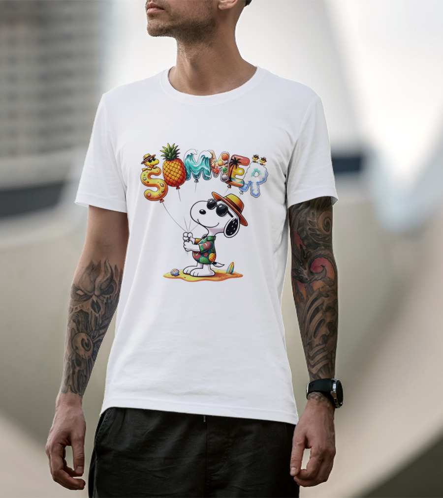 Snoopy Summer Sunglasses Pineapple Beach Balloons Fun T-Shirt
