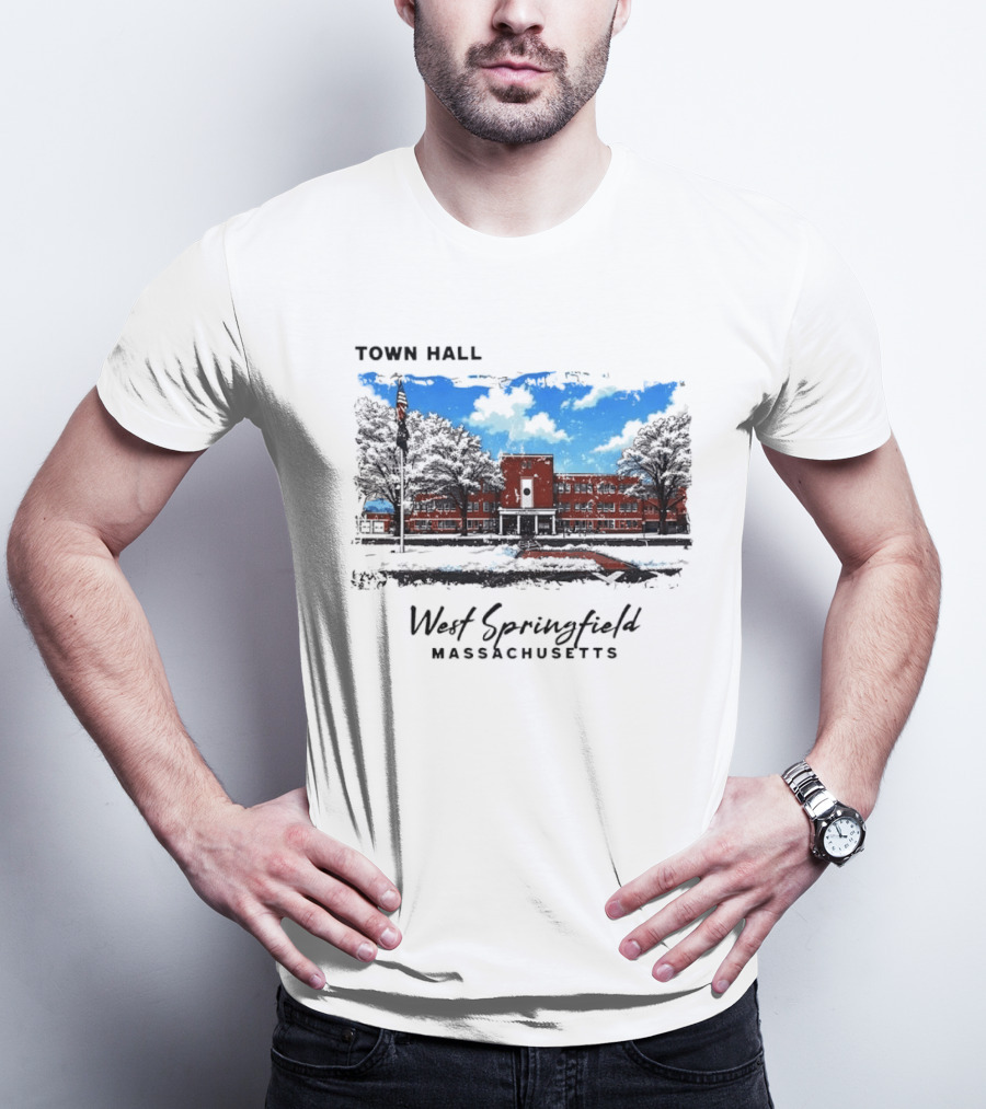 Town Hall West Springfield Massachusetts Snow Covered Red Brick Building T-Shirt