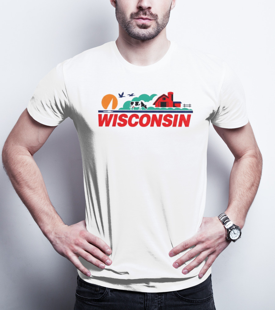 Wisconsin Dairy Cow Barn Sunset Landscape T-Shirt