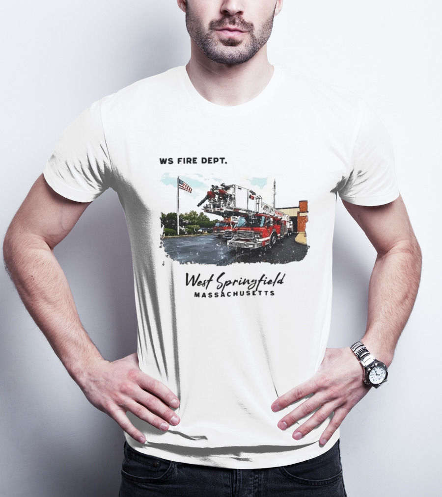 Ws Fire Dept West Springfield Massachusetts Truck Ladder American Flag T-Shirt