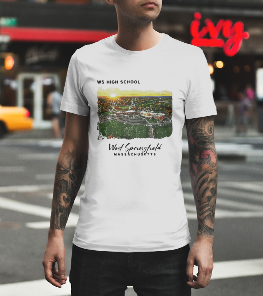 WS High School West Springfield Massachusetts Aerial Sunset Campus Landscape T-Shirt